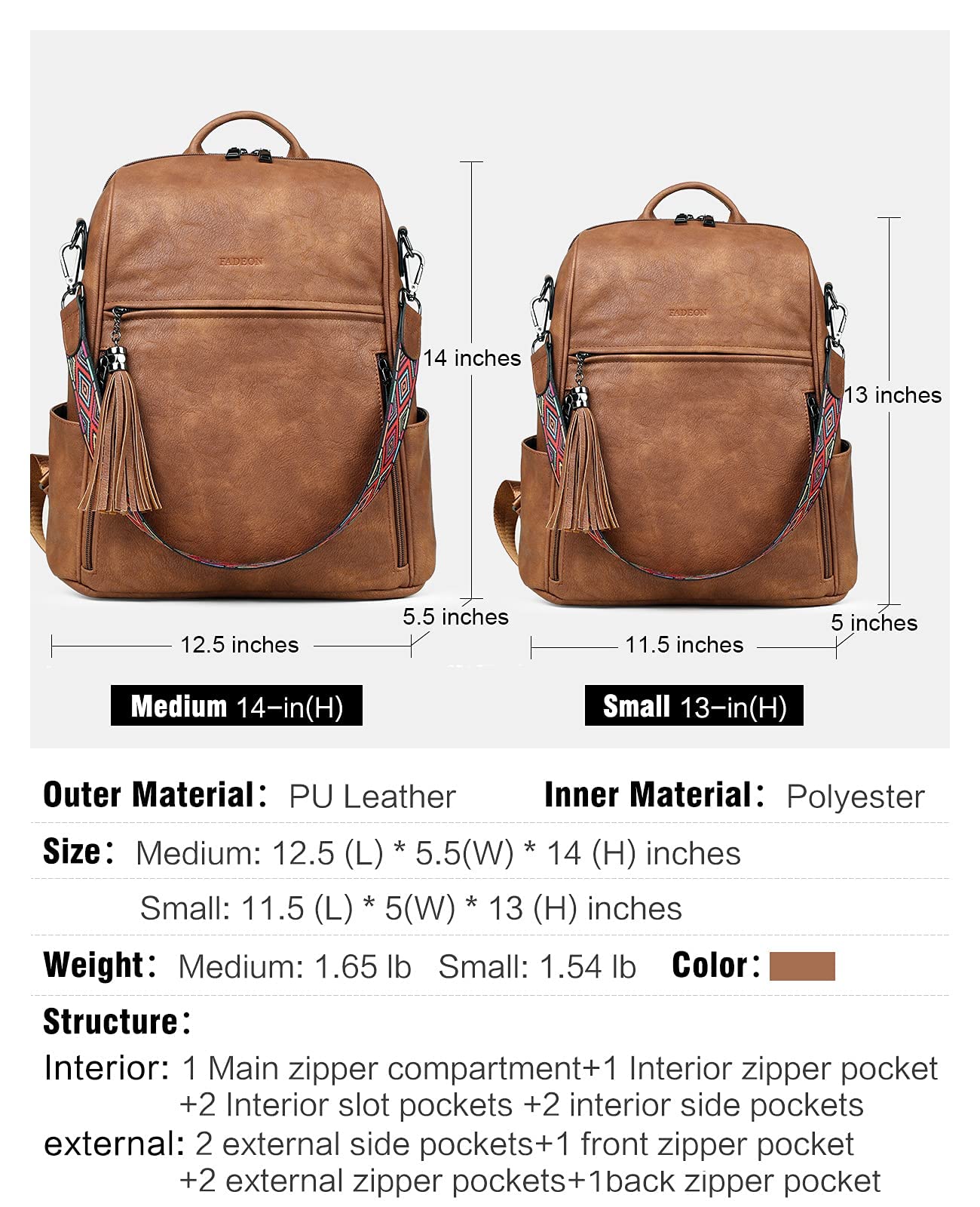 FADEON Leather Backpack Purse for Women Designer Ladies Shoulder Book Bag Fashion PU Convertible Travel Backpack Purses and Shoulder strap