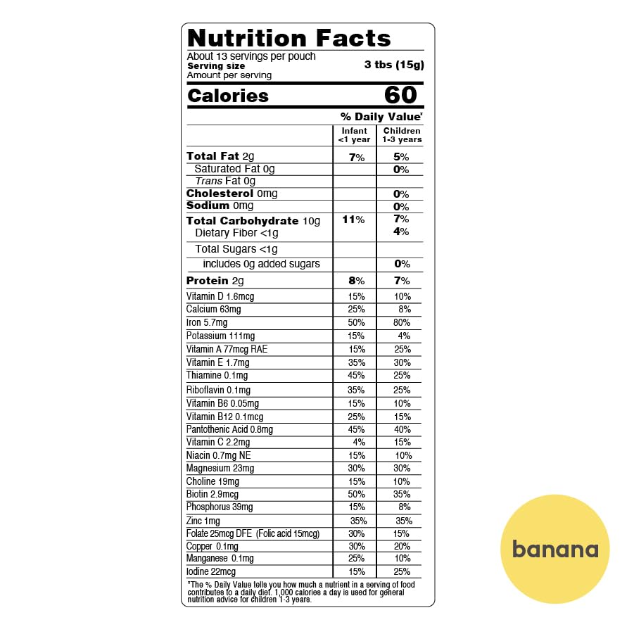 Else Nutrition Baby Cereal Stage 1 for 6 months+, High Iron, Plant Protein, Organic, Whole foods, Vitamins and Minerals (Banana-High Iron, 6 Pack)