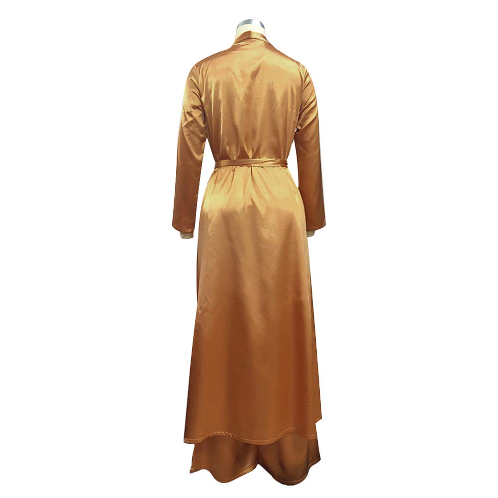 ECHOINE Womens 2 Piece Outfits Satin Silk Open Front Cardigan kimono Cover-Up with Wide Leg Long Pants Set GOLD XXL