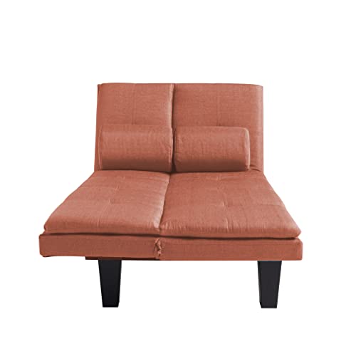 Morhome Futon Bed,63.4β Convertible Sleeper Tapered Wood Legs,Small Splitback Sofa for Living Room,Bedroom,Orange