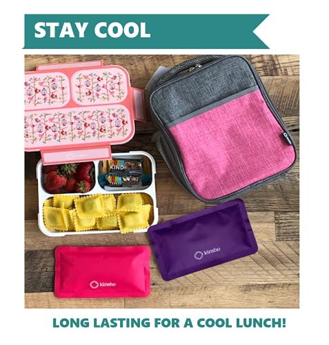 Soft Ice Packs for Lunch Box, Bags, Bento Boxes, 4 Pack, Slim Reusable and Refreezable Pouches for Kids Girls Adults, Travel, School, Work, or Camping, Long Lasting Cold, Flexible | Pink Purple