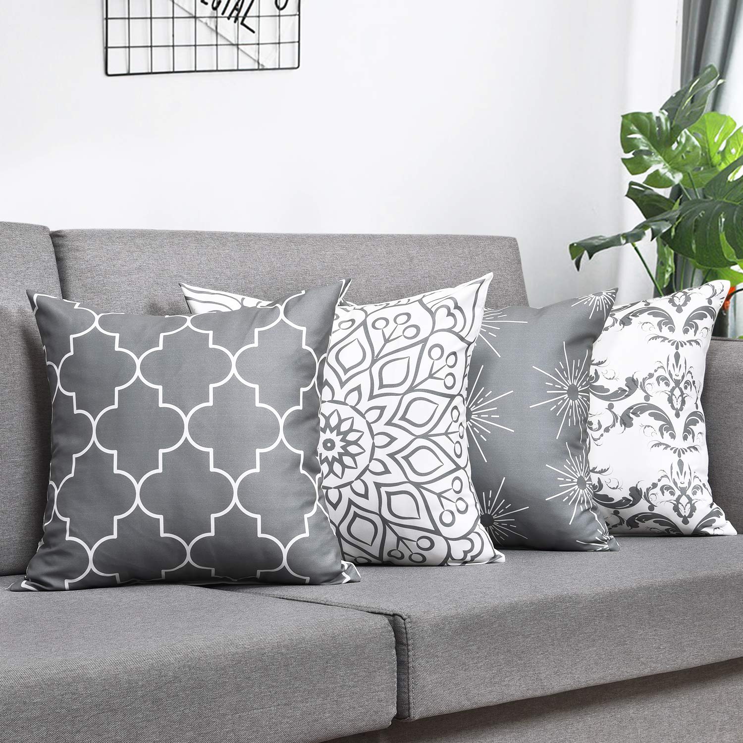 Fascidorm Throw Pillow Covers Modern Decorative Cushion Case for Room Bedroom Sofa Chair Car, Grey and White, 18 x 18 Inch