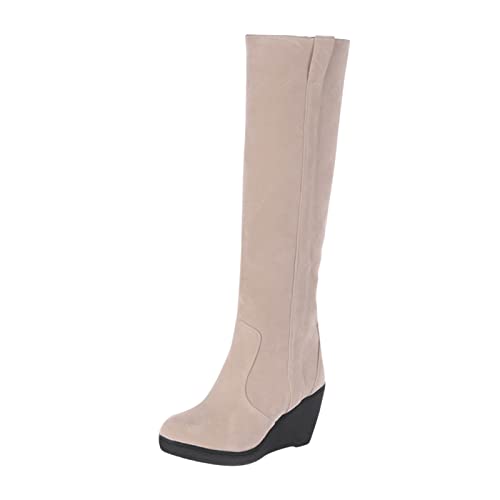 FASDNENDYS Boots for Women Low Heel Warm Wedges Boots for Women Long Boots Boots Shoes Booties Leopard Print Snow Boots Beige