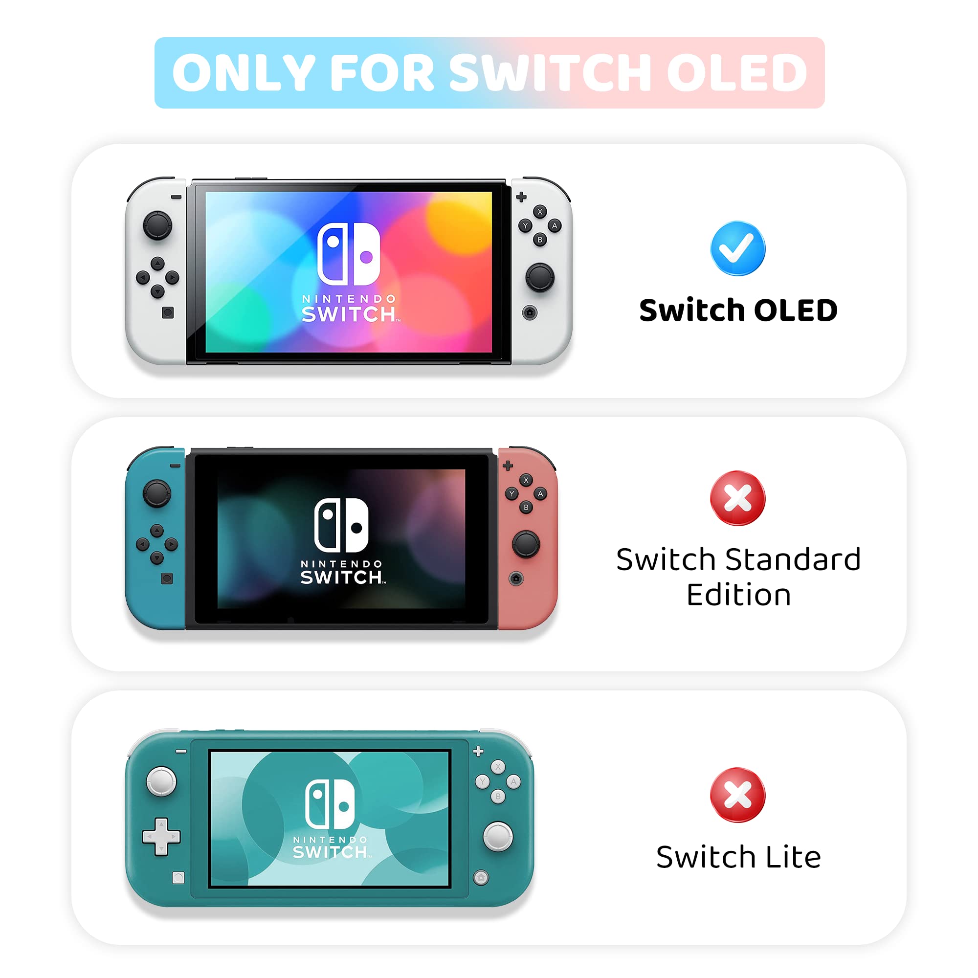 GLDRAM Glitter Pink-Blue Protective Case for Nintendo Switch OLED, Cover for Switch OLED Console and Joycon Controller, Dockable Hard Shell Anti-scratch with 2 Thumb Grip Caps for Girl