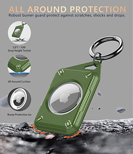 Olytop Waterproof AirTag Holder for Apple Airtag Keychain Case,Water Resistance Shockproof Anti-Scratch TPU & Clear PC Double ProtectionS Case for Apple Air Tag Tracker Key Ring, Black+Green
