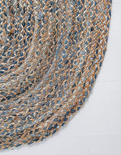 Unique Loom Braided Chindi Collection Casual Modern Blue Oval Rug (4' 0 x 6' 0)