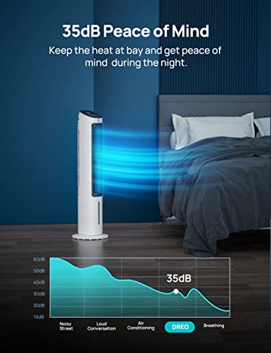 Dreo Evaporative Air Cooler, 40” Cooling Fan with 80° Oscillating, Humidifying, Removable Water Tank, Filter, Ice Packs, Remote Control, 3 Speeds, 7H Timer, Personal Swamp Cooler, White, DR-HEC001
