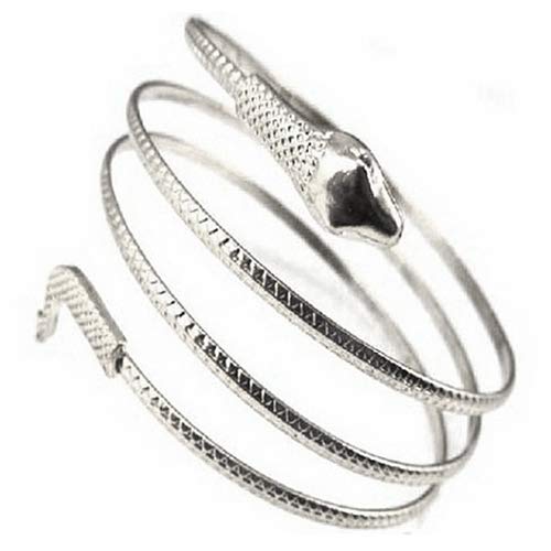 Egyptia Spiral Snake Upper Arm Armlet Cuff Armband Bangle Bracelet Stacking Coiled Serpent Ophidian Animal Jewelry (Silver)