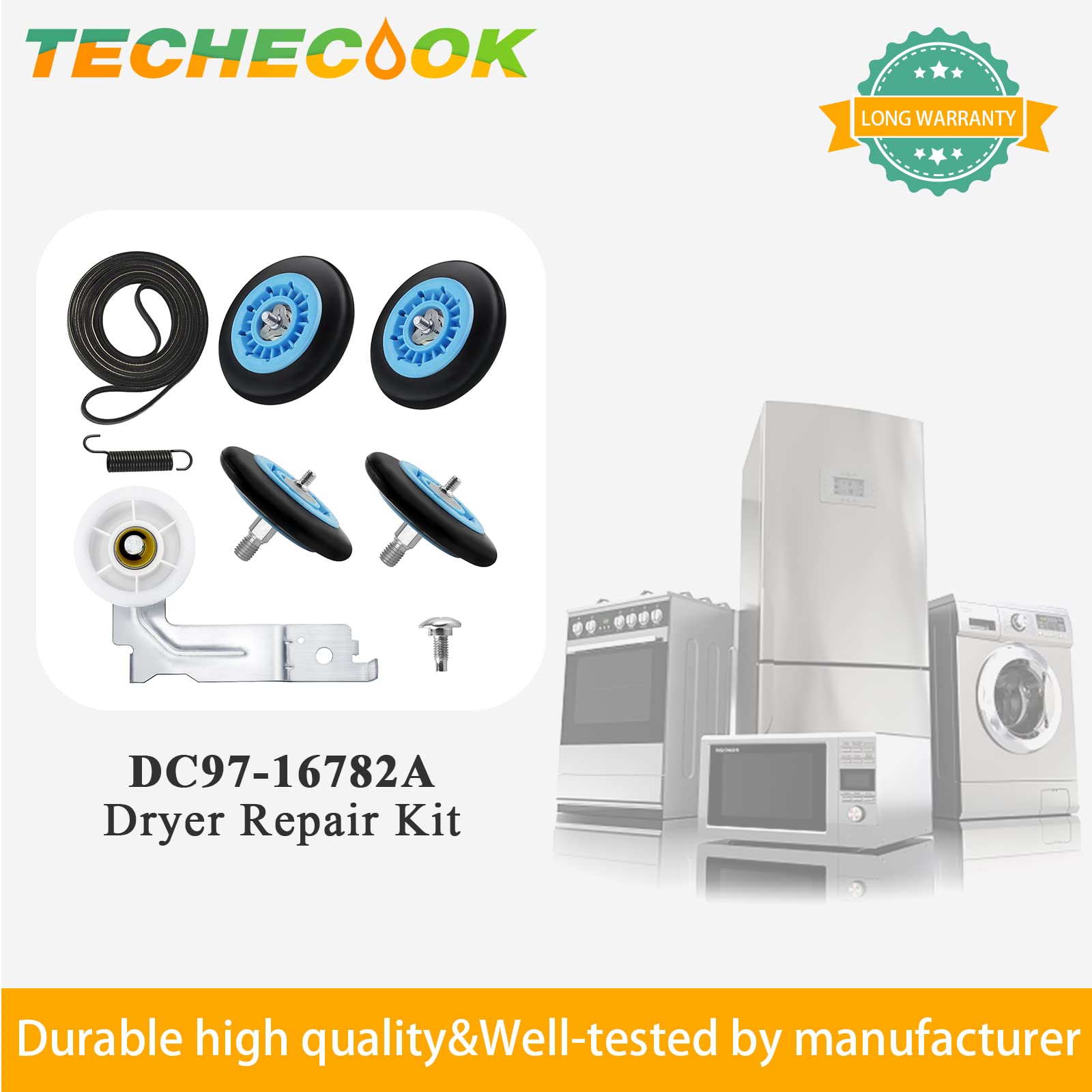 Dryer Repair Kit Fit for Samsung DV42H5000EW/A3 DV45H7000EW/A2 DV48H7400EW/A2 DV42H5200EP/A3 DV40J3000EW/A2, Includes DC97-16782A Samsung Dryer Roller, 6602-001655 Dryer Belt, DC93-00634A Idler Pulley