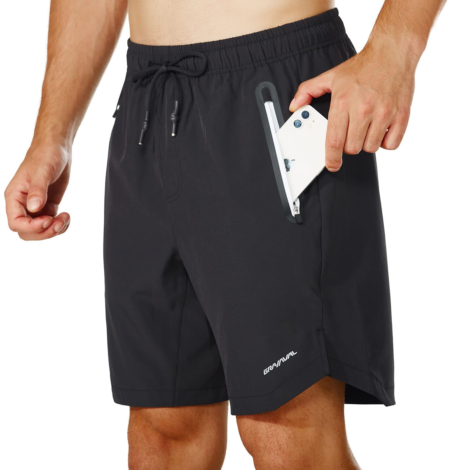 GRAMVAL Men's Workout Shorts, Fitted Weightlifting Bodybuilding Moisture Wicking Shorts with Zipper Pocket Black