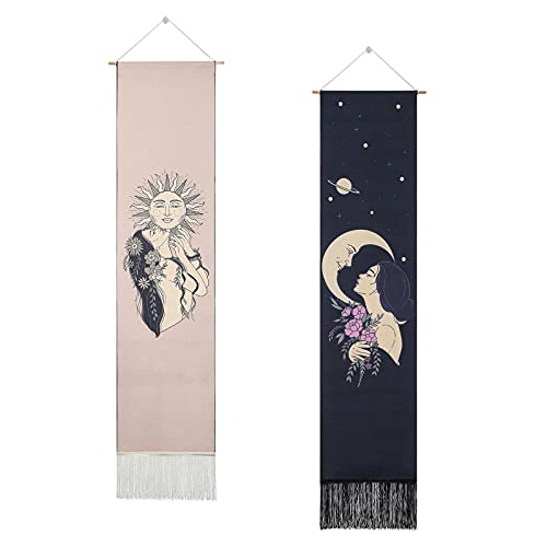 Erikord Sun and Moon Tapestry Wall Hanging the Moon Tarot Card Tapestry Burning Sun Tapestries for Room/Bedroom