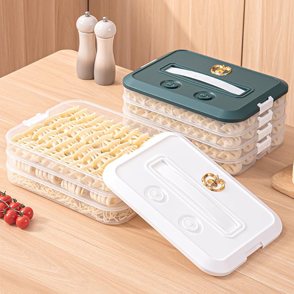 OFFKITSLY Food Storage Containers with Lids, Plastic Cookie Storage Containers Airtight, 4-Layer Stackable Food Containers Dumpling Storage Box, White