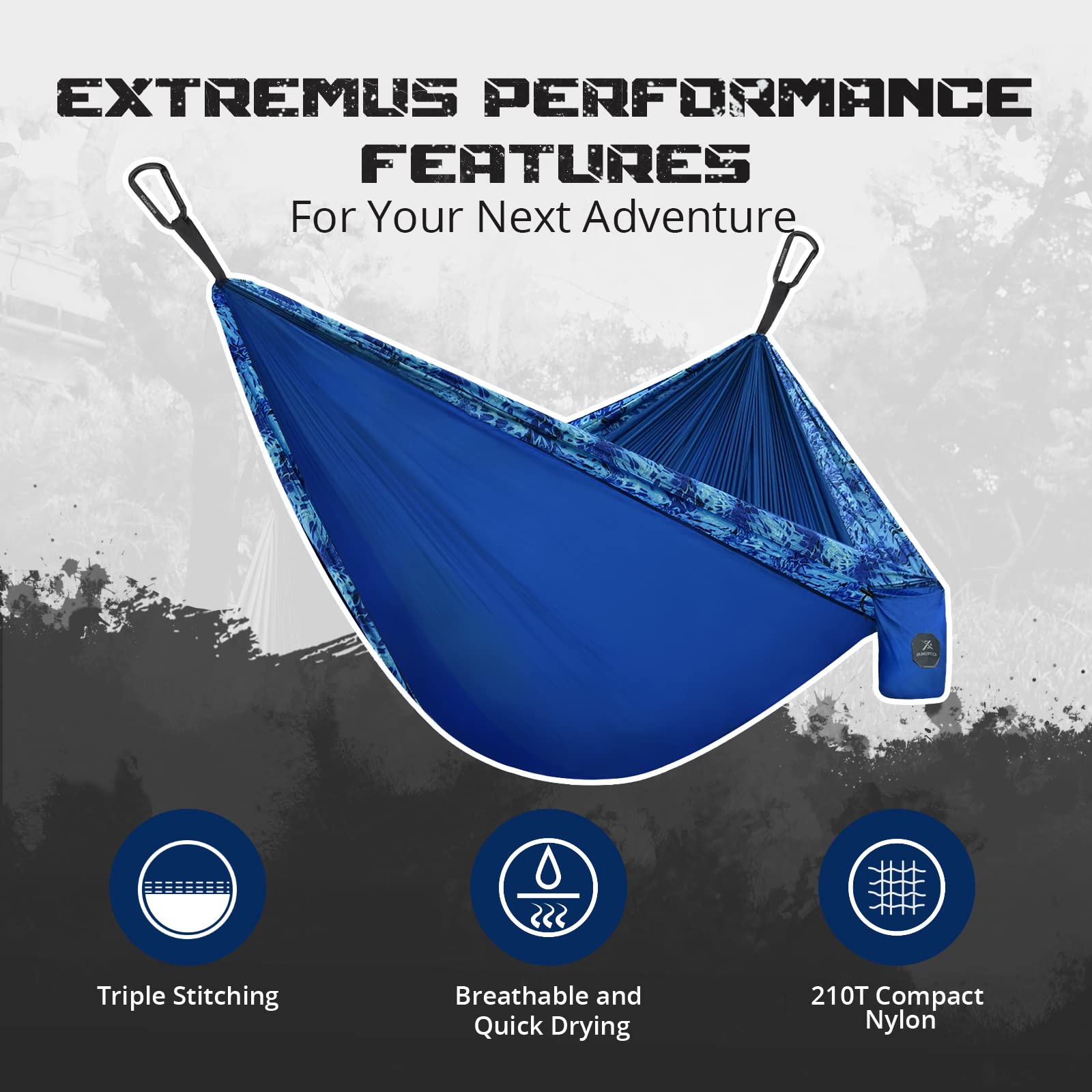 Extremus Single Camping Hammocks, Portable Hammock, Shoreline/Navy Blue, 9ft x 4.6ft