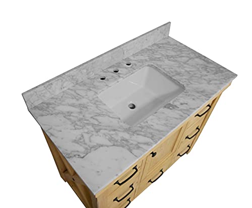 Tuscany 42-inch Bathroom Vanity (Carrara/Driftwood): Includes Driftwood Cabinet with Authentic Italian Carrara Marble Countertop and White Ceramic Sink