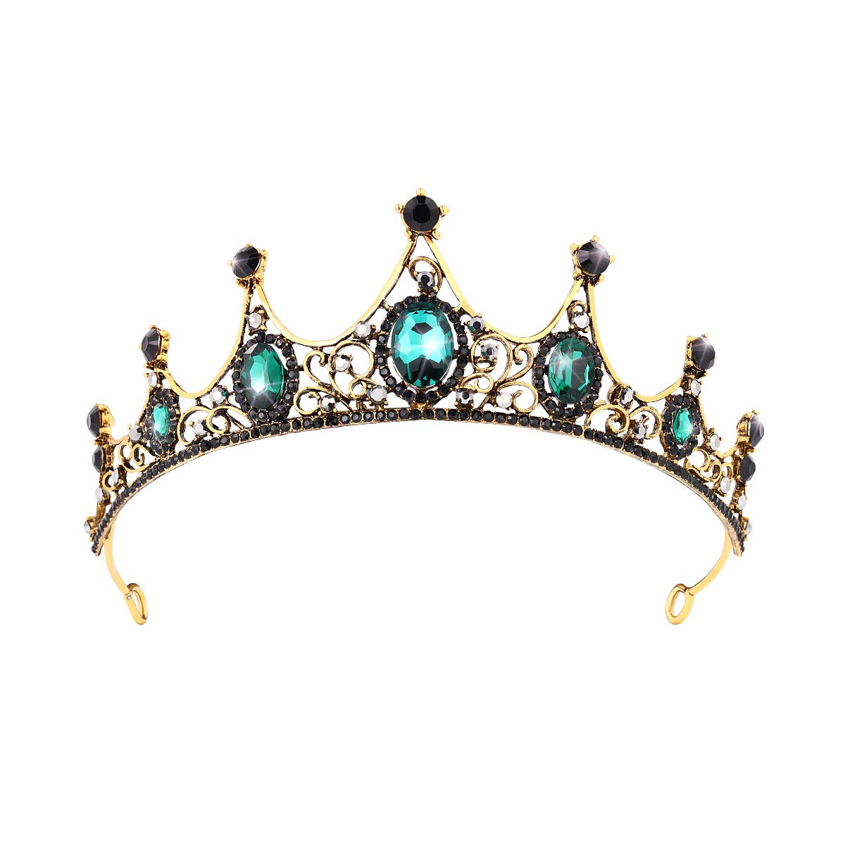 FRCOLOR Baroque Crown Green Rhinestone Crown Vintage Queen Crown Crystal Princess Crown for Women, Birthday Crown Bridal Tiara for Wedding Pageant Prom Halloween (Green)