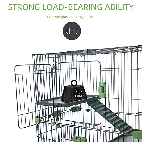 Origeture 4-Level 32" Metal Small Animal Cage Height Adjustable Rabbit Chinchilla Ferret Bunny Cage with Lockable Casters Grilles Slide-Out Tray for Guinea Pig Squirrel Hedgehog (Green)