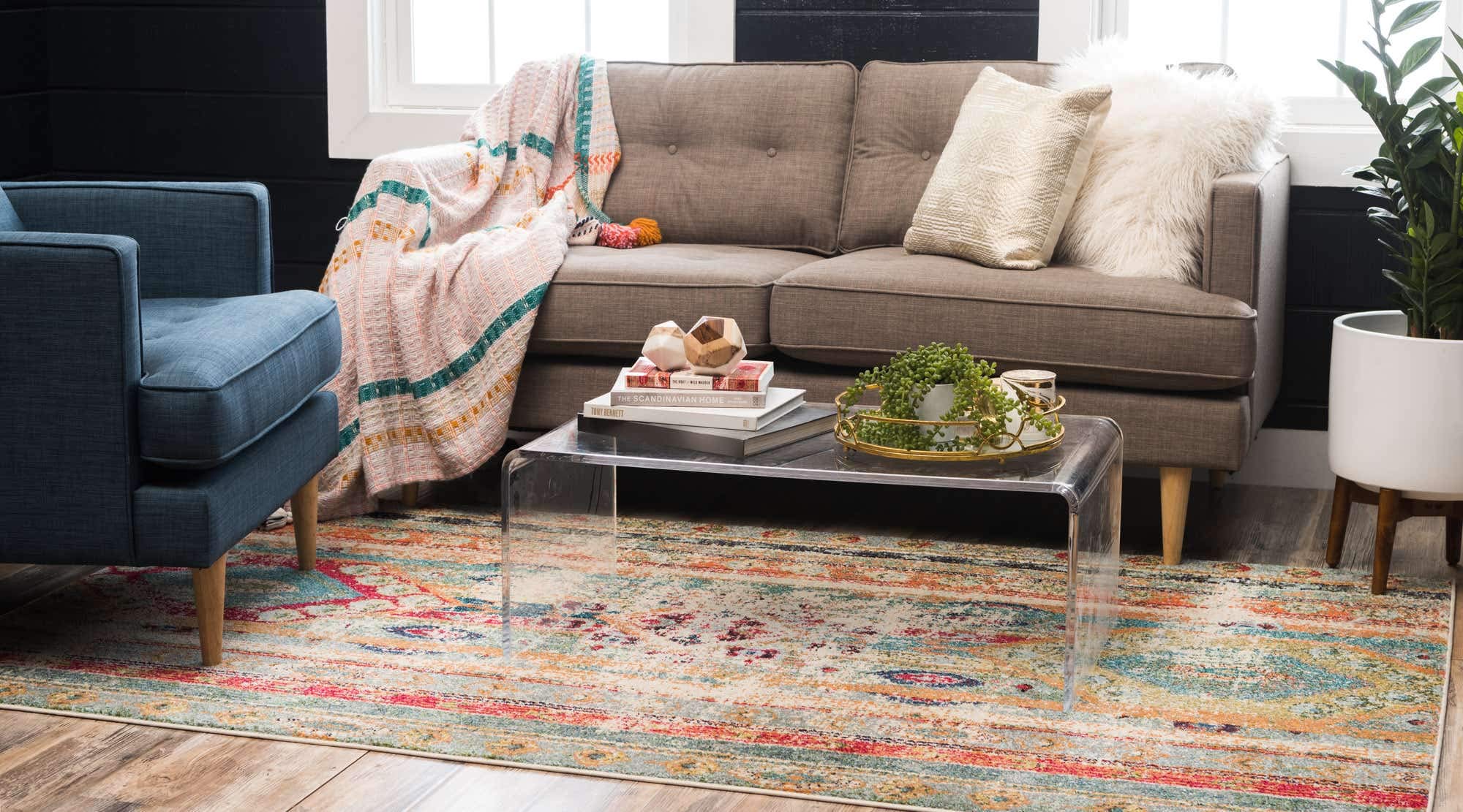 Unique Loom Sedona Collection Distressed, Southwester, Over-Dyed, Vintage Area Rug, 6' 0" x 9' 0", Blue/Beige