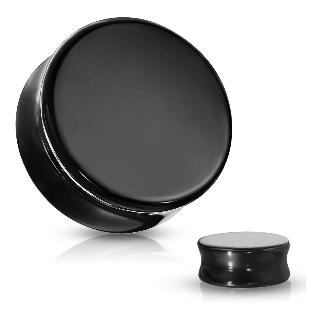 Ear gauges solid black obsidian ear plugs soscene double saddle 8mm 0 gauge
