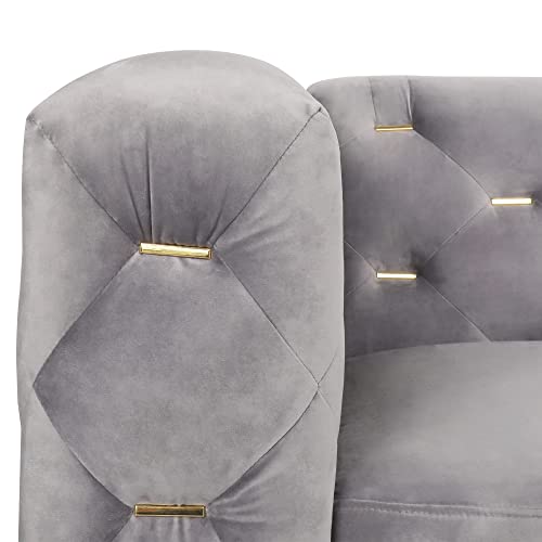 QHITTY Chesterfield Sofa, 84'' Modern 3 Seater Velvet Accent Couch with Square Arms and Metal Tufted Button, Metal Legs for Living Room, Office, Bedroom (Grey)