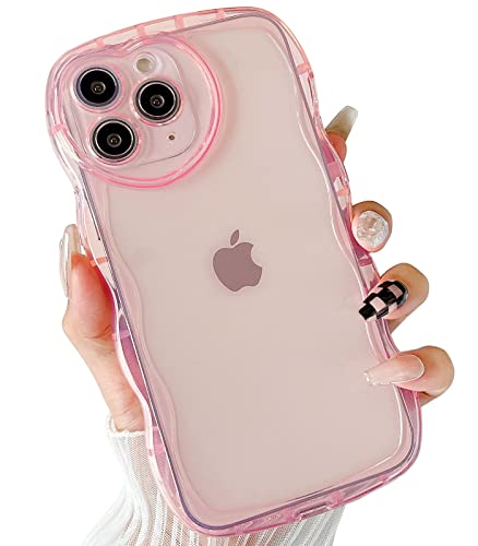 Qokey for iPhone 11 Pro Max Case(2019 6.5"),Cute Clear Love Case,with Love-Heart Camera Frame Wavy Edge Transparent Full Protection Soft TPU Shockproof Phone Case Cover for Women Girls,Pink