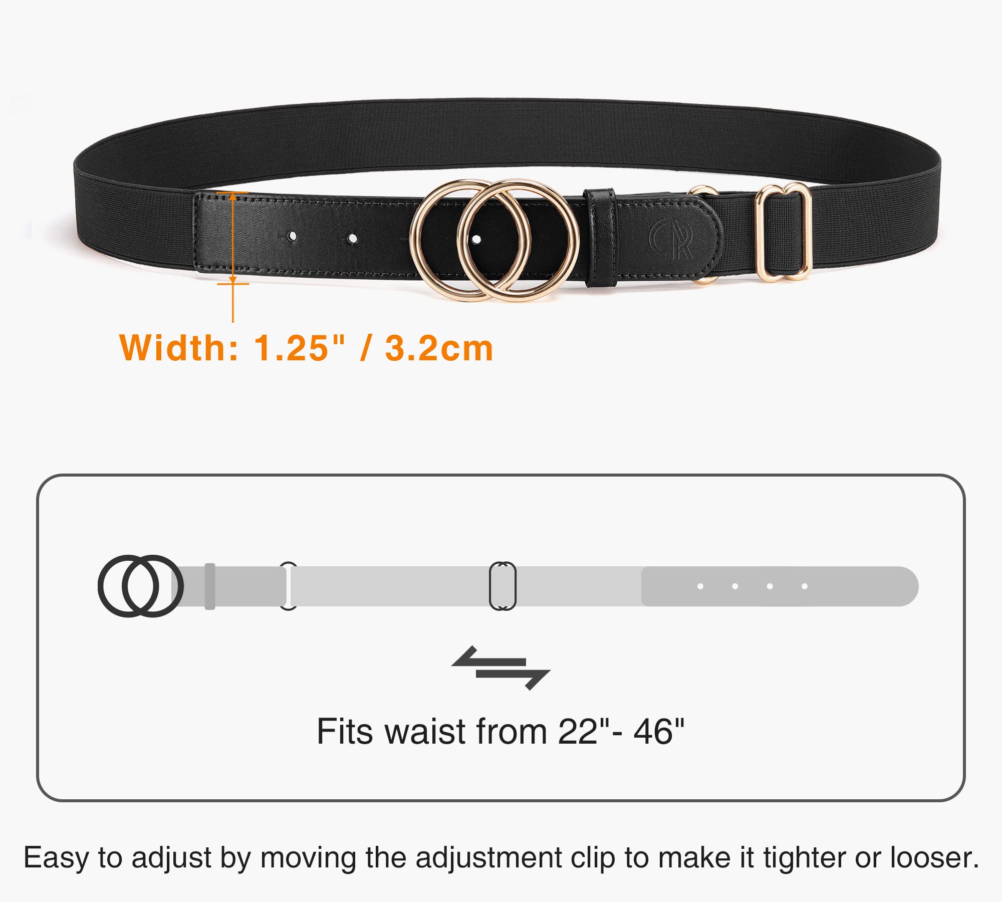 Elastic Belt for Women - CR 1.25" Stretch Waist Belts for Women for Dresses Jeans - Fully Adjustable for Comfort Fit