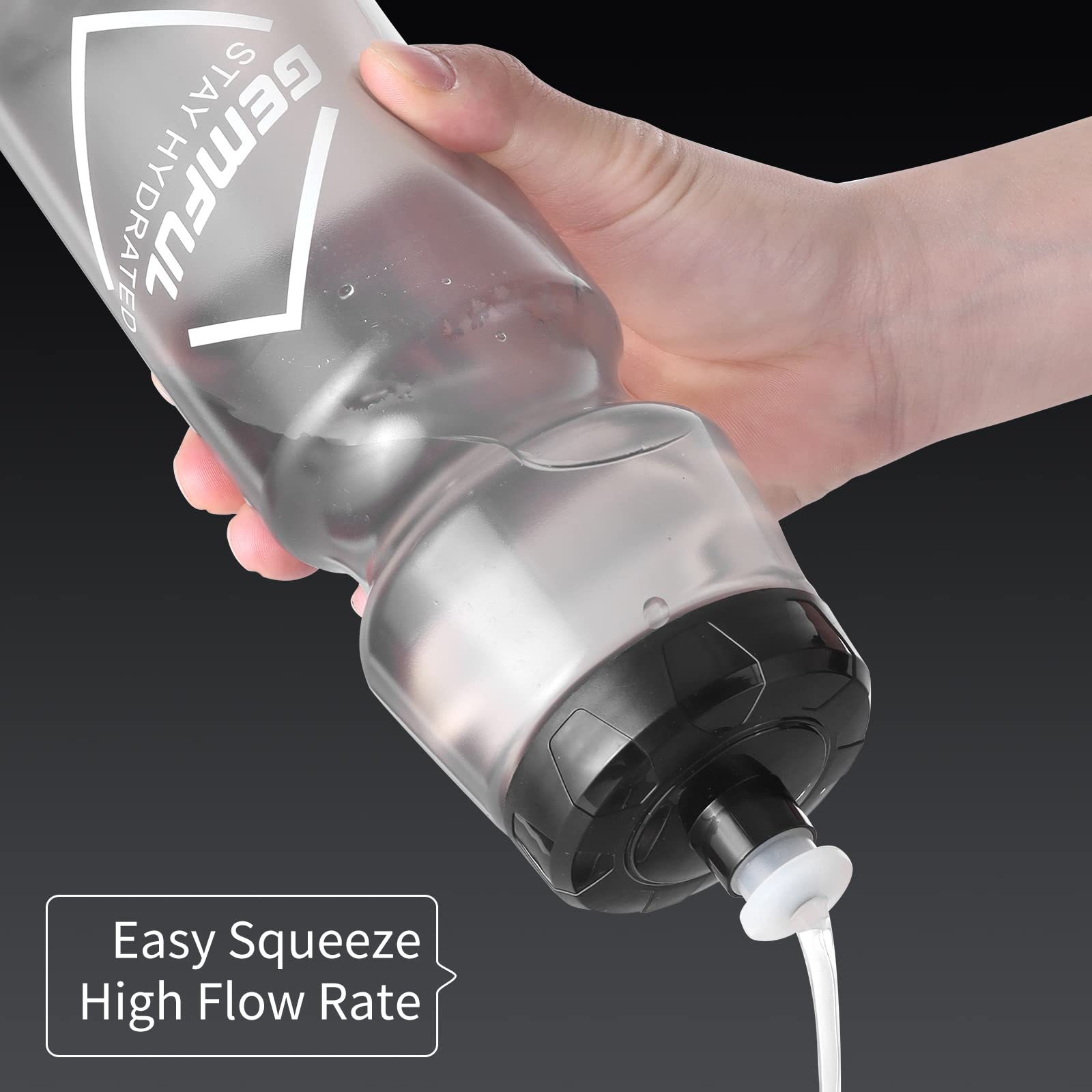 GEMFUL Water Bottle BPA Free Reusable Bike Gym Fitness Clear Squirt Bottles 24oz 2 pack