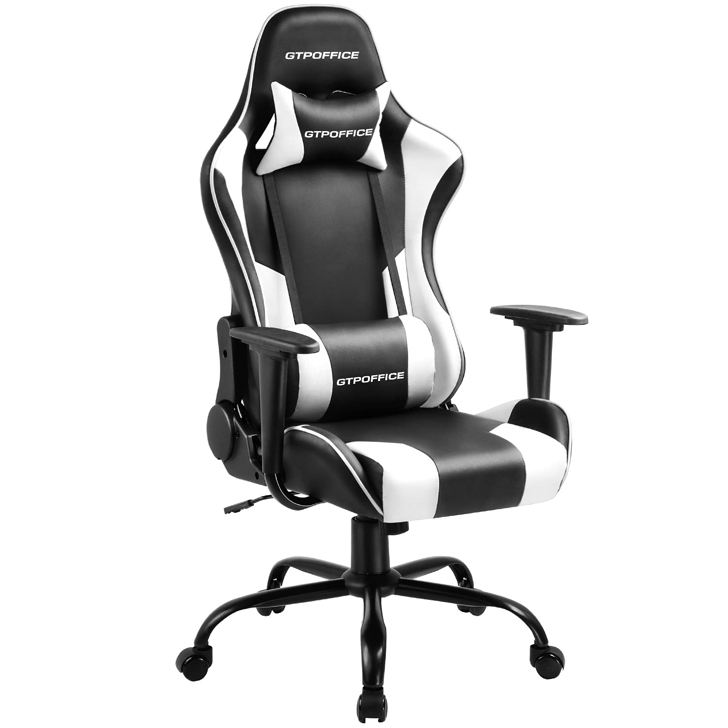 Gaming Chair Massage Office Computer Chair for Adult Reclining Adjustable Swivel Leather Computer Chair High Back Desk Chair Headrest and Massage Lumbar Support Cushion,1 Pack (White)
