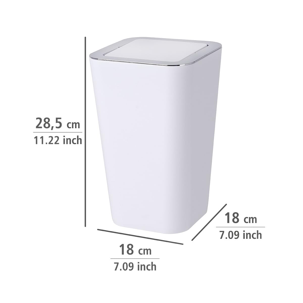 WENKO Small Trash Can with Swing Top Lid, Mini Waste Basket, Stylish Garbage Bin for Bathroom, Bedroom, Kitchen, 1.6 Gallon, 7.1 x 11.2 x 7.1 in, White