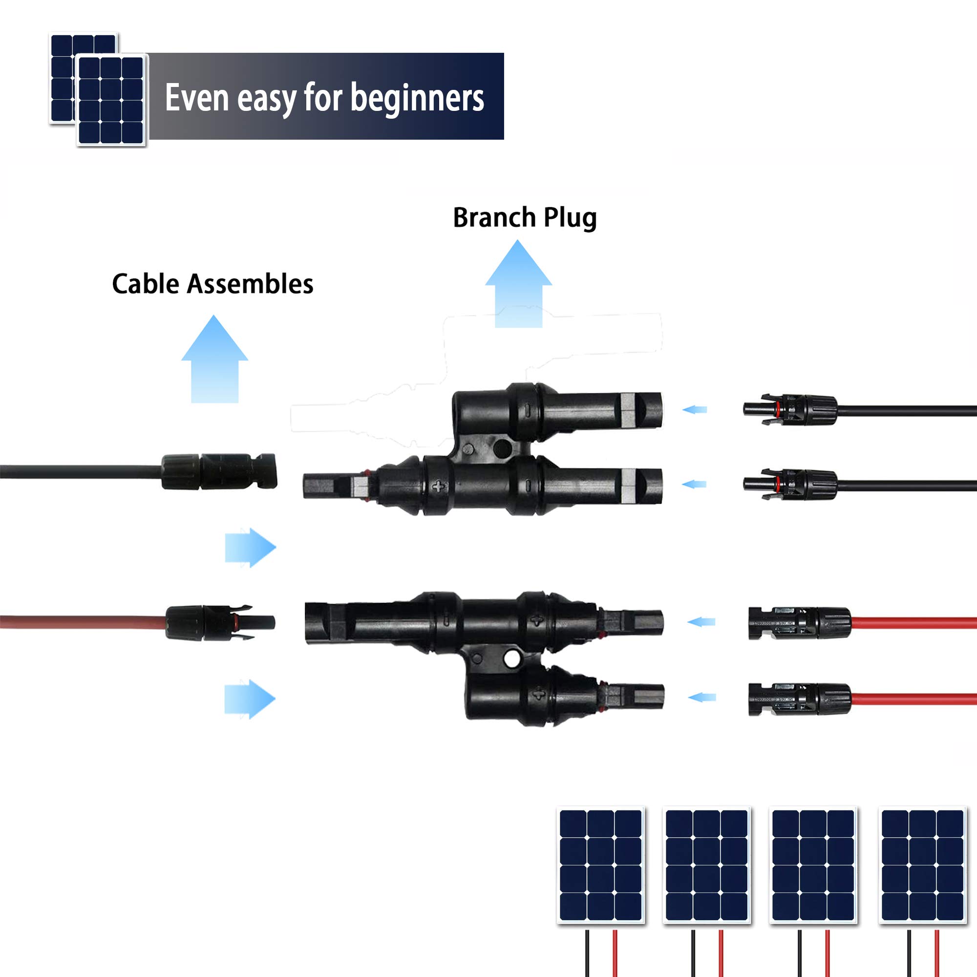 DSOPV Solar Panel Connector Y Branch Connectors Cable Coupler Combiner MMF+FFM 2 Pair