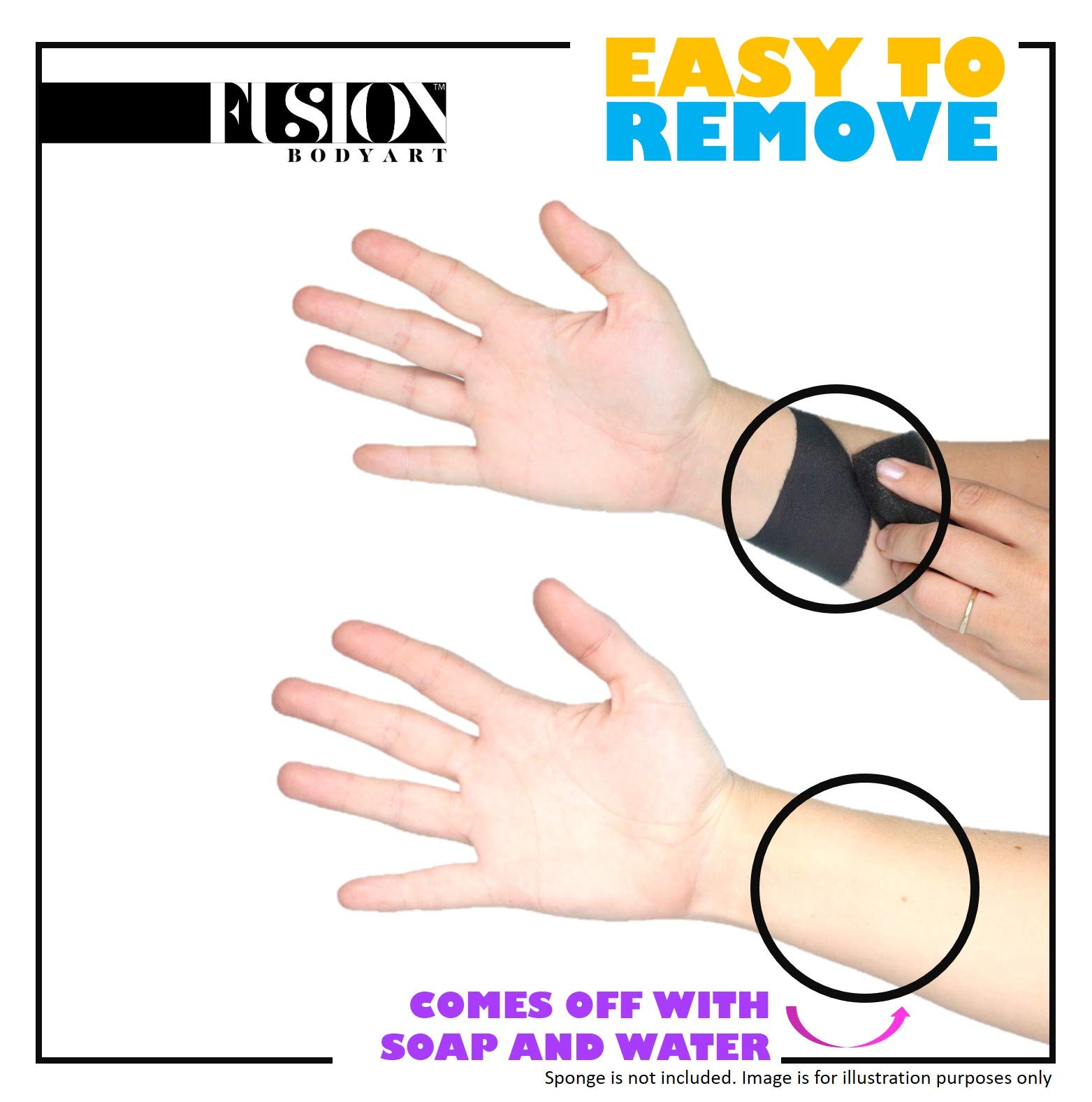 Fusion Body Art Pro Face Paint | Prime Strong Black (32gm), Professional Quality Water Activated Face and Body Paint Supplies Single Makeup Cake Hypoallergenic, Non-Toxic, Safe, Vegan
