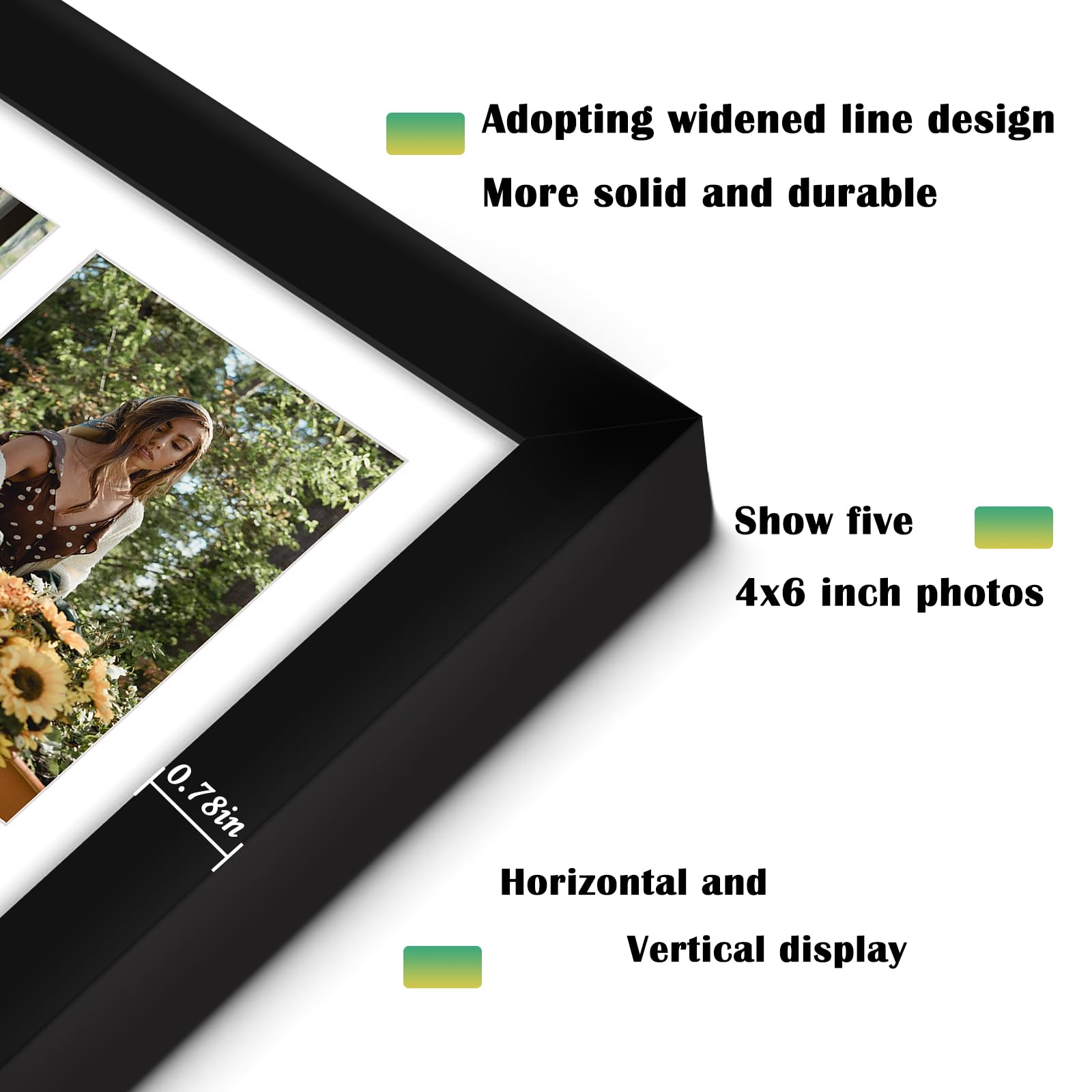 DUENPY 11x14 Collage Picture Frame, 4x6 Collage Picture Frame,Displays Five 4x6 inch Photos, or 11x14 (Without Mat) Available for Horizontal and Vertical Display,Black.