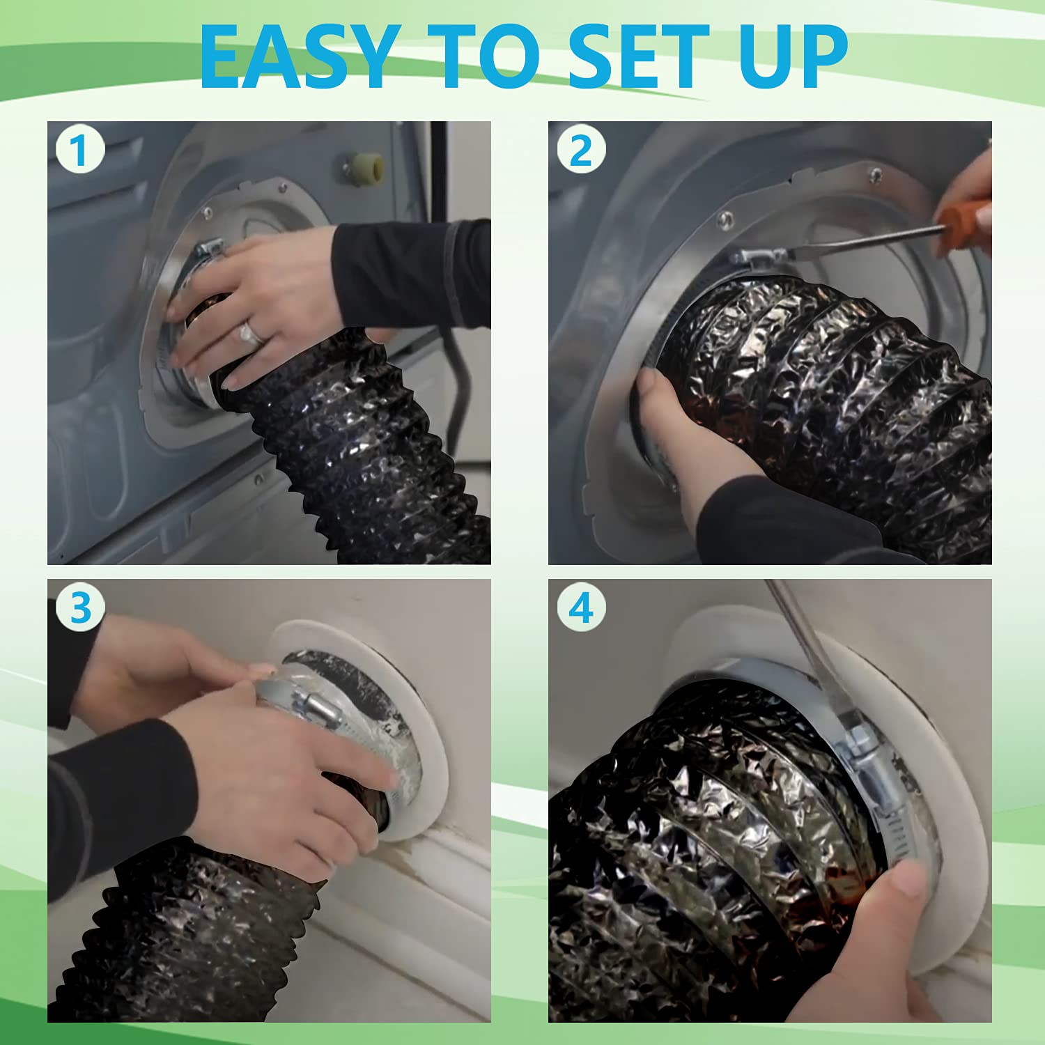 Funmit Dryer Vent Hose Kit - 4 In Diameter by 10 Ft Length - with 2 Stainless Steel Worm Clamp - Flexible Universal Aluminum Foil Non-Insulated - Silver