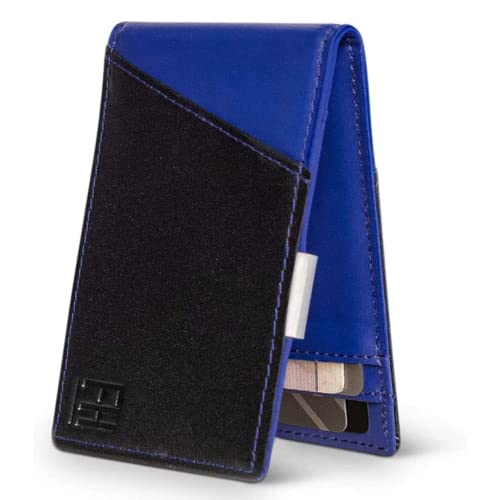 F&H RFID Blocking Slim Bifold Wallet - Dual Tone Minimalist Design for Men - Genuine Top Grain Leather + Stainless Steel Money Clip & 5 Pockets - Hold Up to 10 Cards + Cash - Gift Box Included