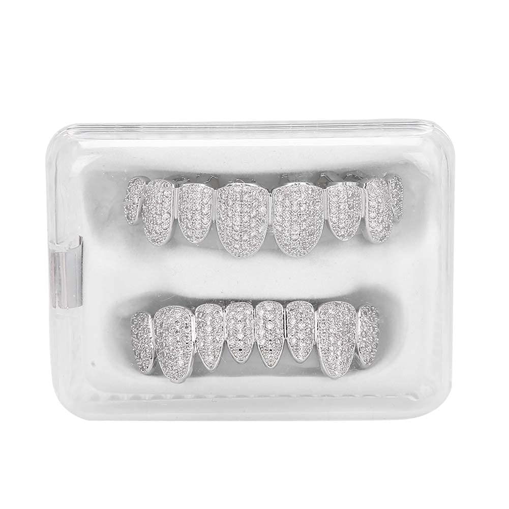 Grillz Teeth, Teeth Set Hip Hop Prop Teeth Accessory Decoration for Halloween Party Gift (Silver Suit)