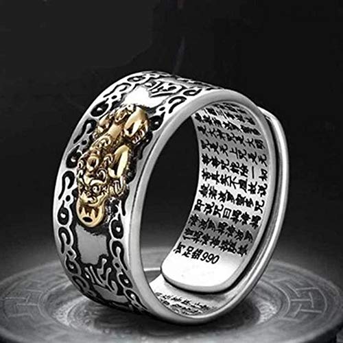 GANGJI Feng Shui Pixiu Mani Mantra Ring Buddhist Protection Wealth Ring Adjustable Ring with Health Lucky Love Gift For Family