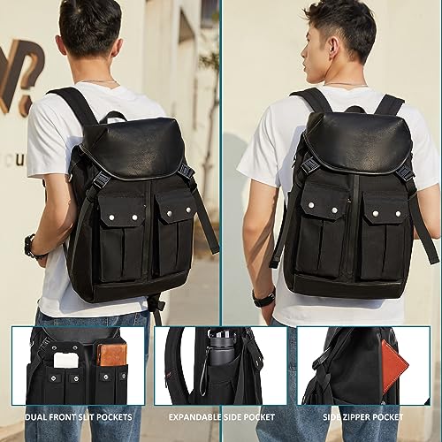 EYAMU Travel laptop backpack, Vintage Backpack,Carry on backpack,waterproof backpack,College Backpack,Fits 15.6 Inch Laptop, Men & Women (Black)