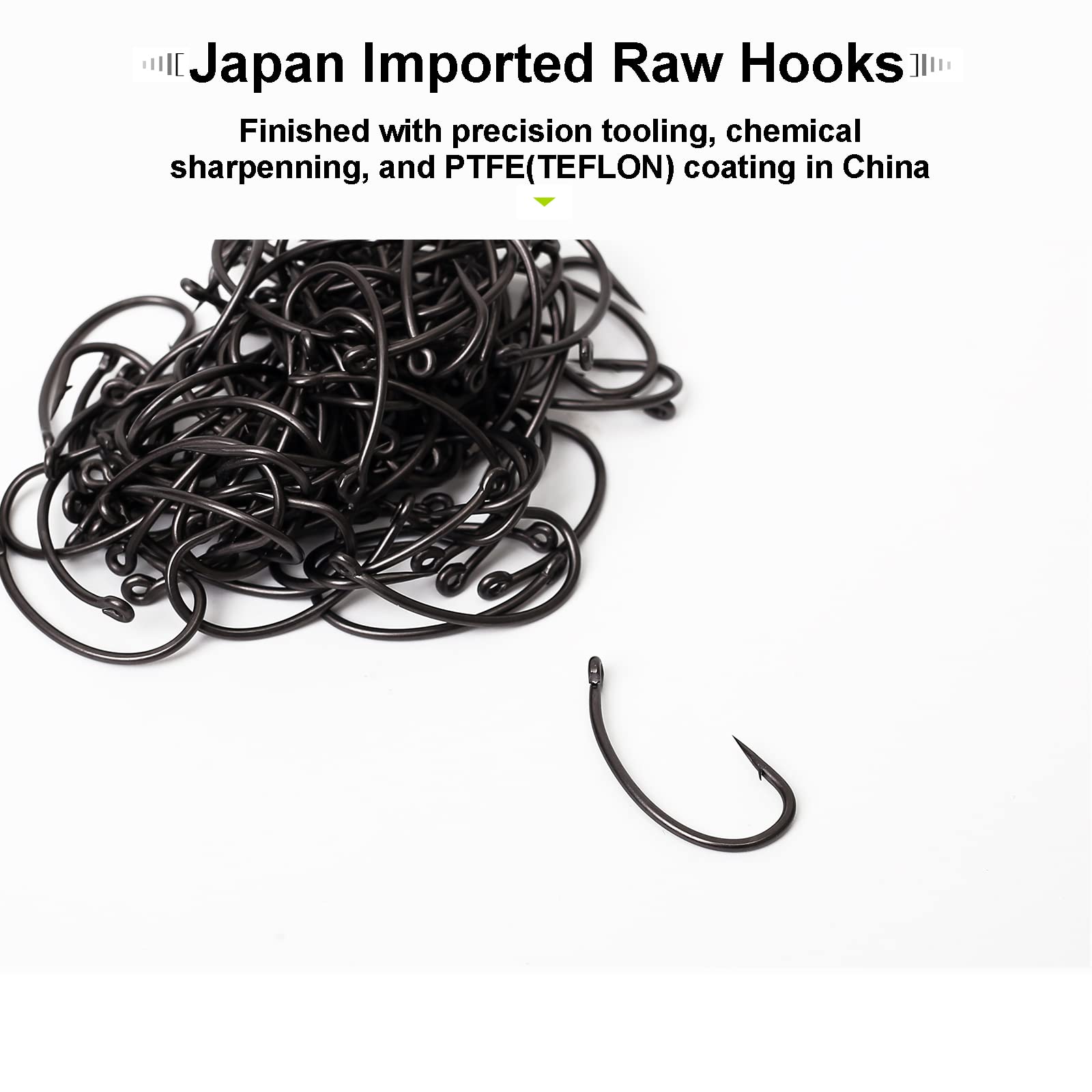 Fairiland Carp Hook Circle Shape Fish Hook 82B High Carbon Steel Fishing Hooks PTFE Coated Matt Black Barbed Hook for Saltwater Freshwater Packed in Hook Box(250pcs 5-Size)