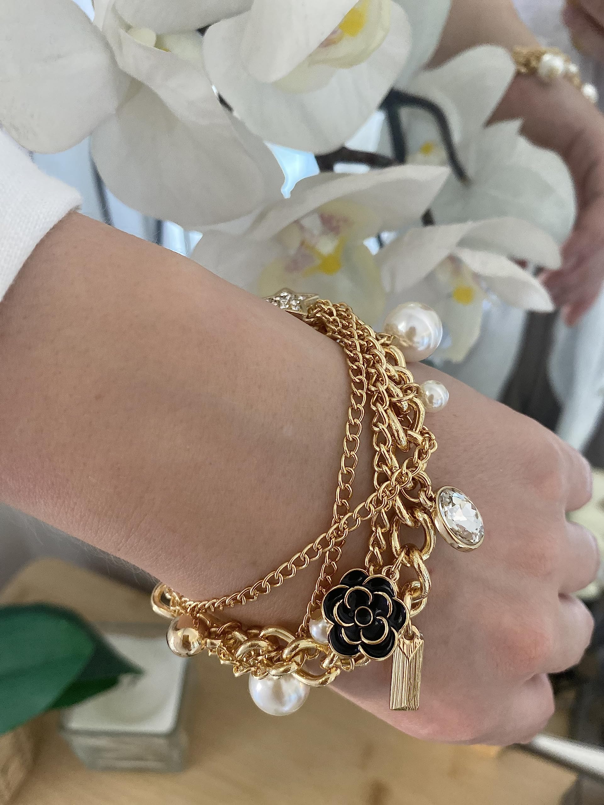 Fashion Jewelry designer inspired statement gold tone chain boho chic charm bracelet for women (Clover)