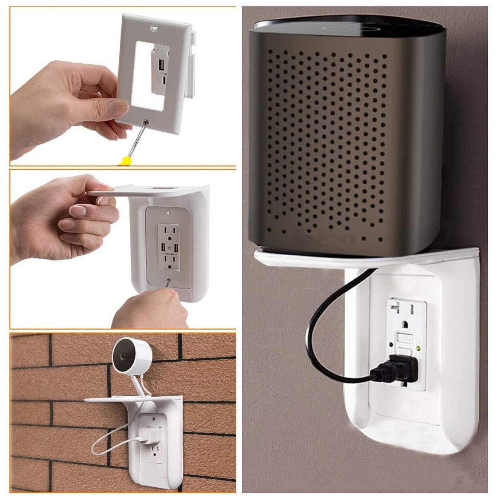 Outlet Shelf, Outlet Shelf Wall Holder Wall Outlet Shelf ABS Plastic Bathroom Wall Shelf Wall Shelf Organizer Outlet Shelf Wall Holder for Smart Home Devices, Phones, Speaker