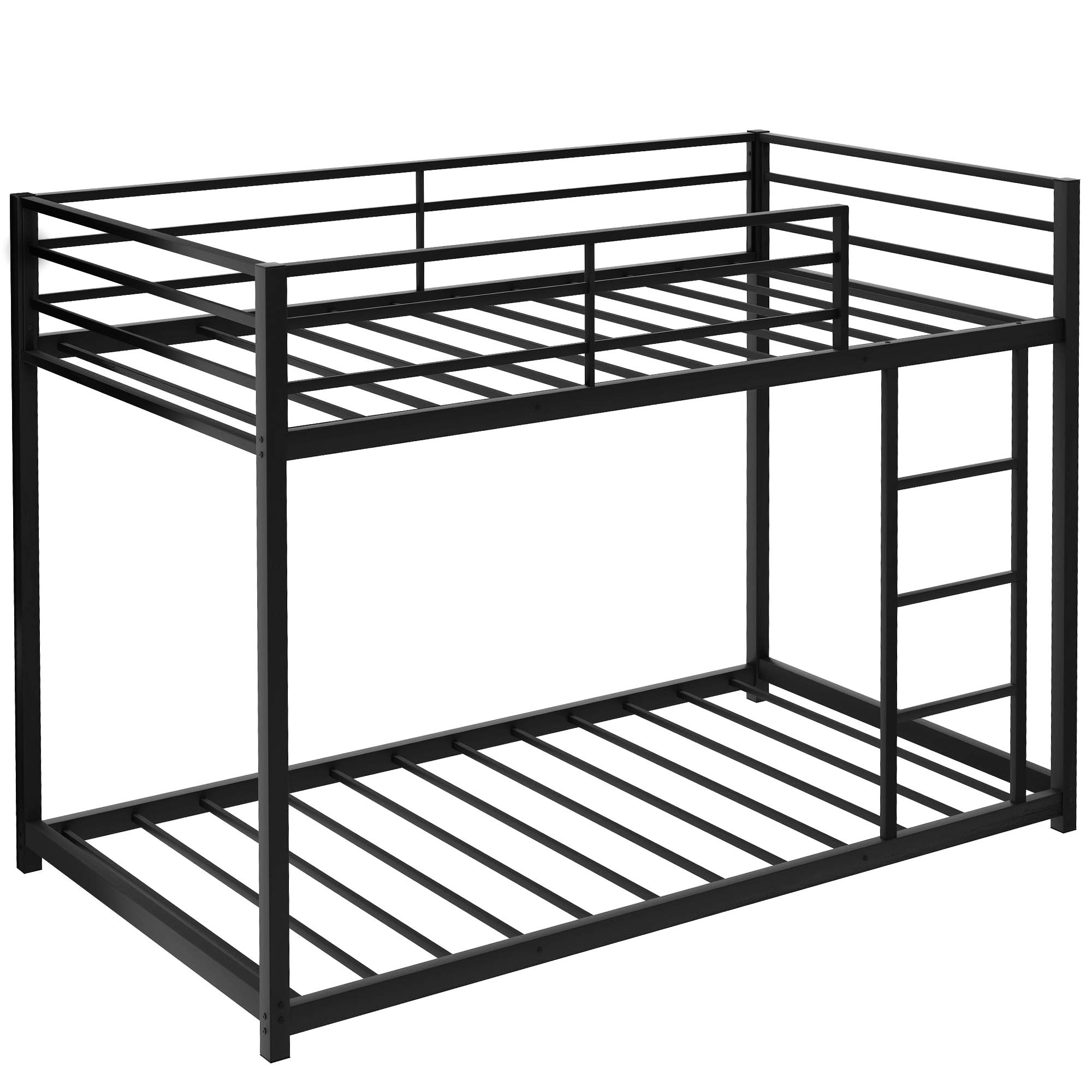 Twin Over Twin Metal Bunk Bed, Low Bunk Bed with Ladder for Kids,Toddlers,Teens,No Box Spring Needed, Black