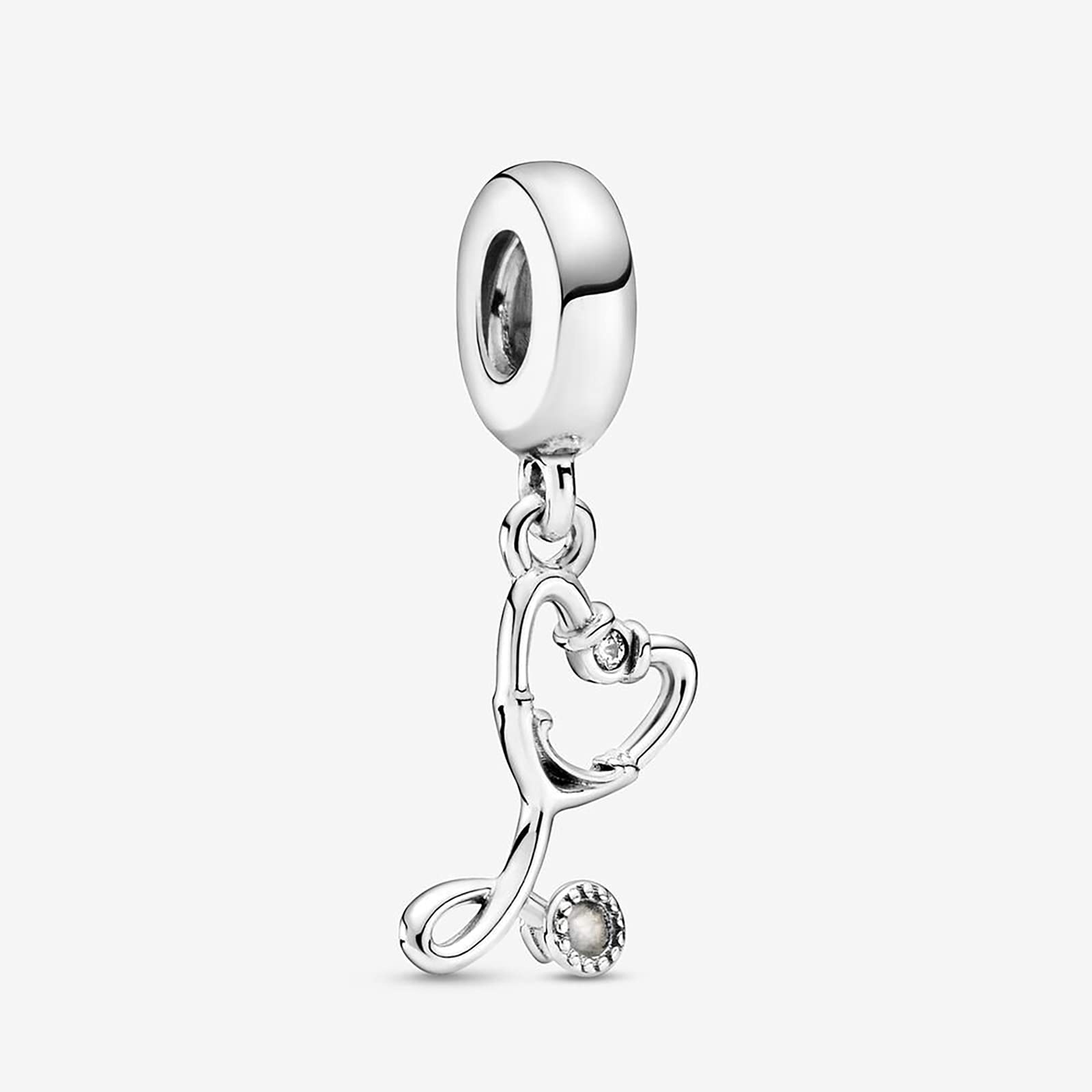 EZ Tuxedo Stethoscope Heart Dangle Charms 925 Sterling Silver Pendant with Cubic Zirconia for Bracelets