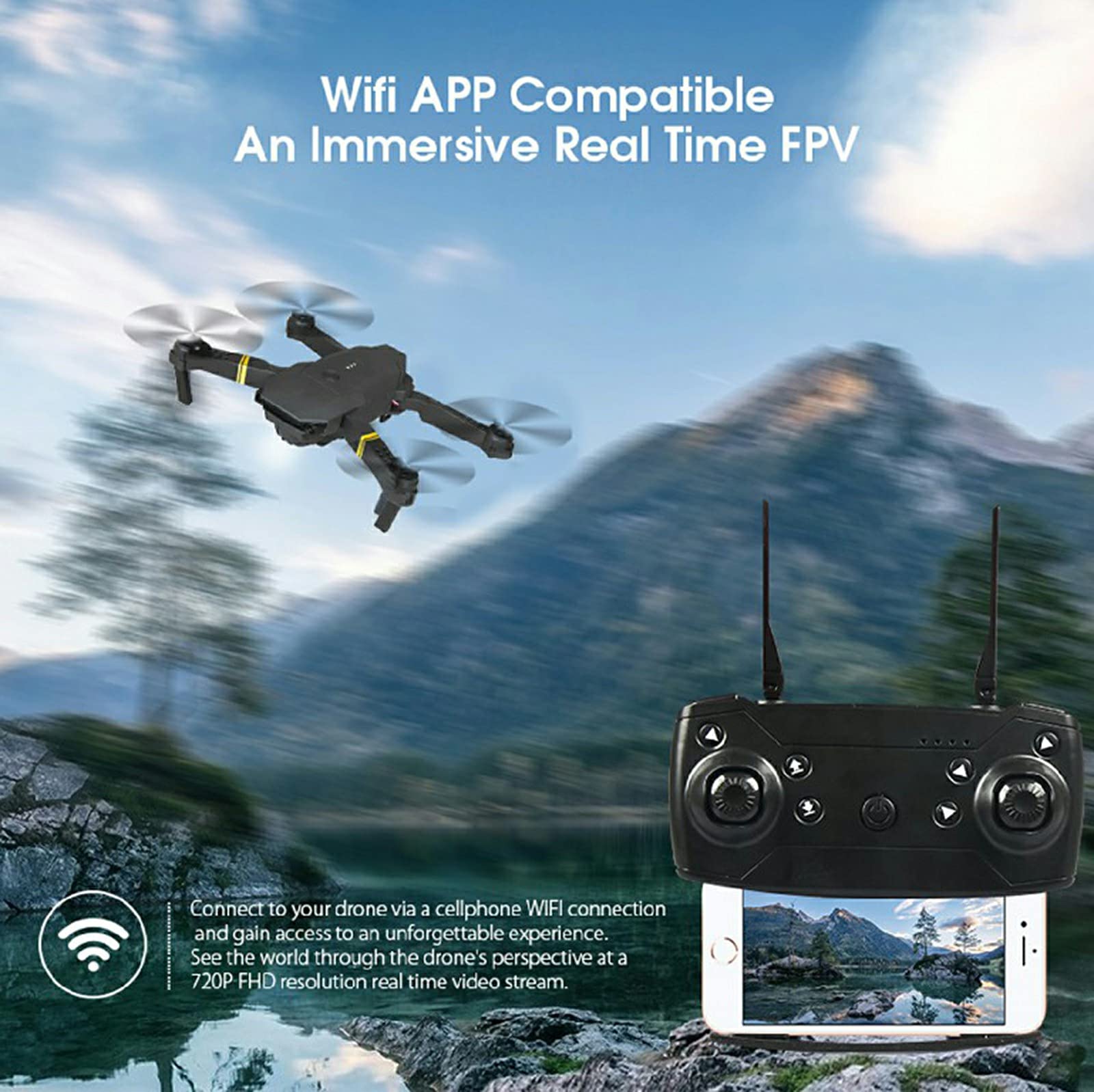 Drone with Camera for Kids and Adults | 720P/1080P/4K HD Wide Angle FPV Live Video | RC Quadcopter Helicopter One Key Start, Gravity Control, Altitude Hold, Headless Mode, Waypoints Functions (4K)