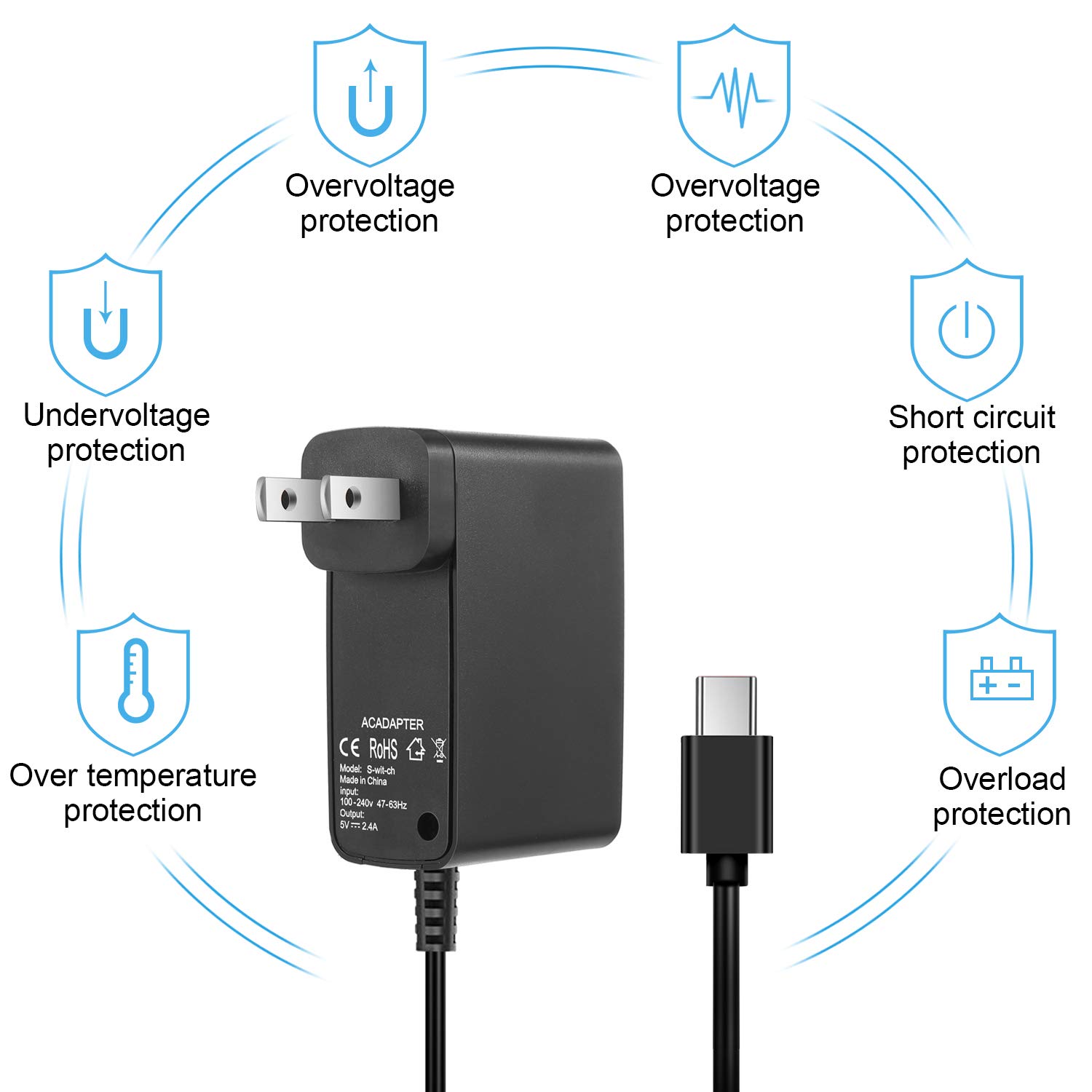 Frienda Charger Compatible with Nintendo Switch, 5 Volt/ 2.6 A AC Adapter Portable Charger with 2 M USB Charger Cable, Power Supply Charging Replacement Accessories, Total 2 Pieces