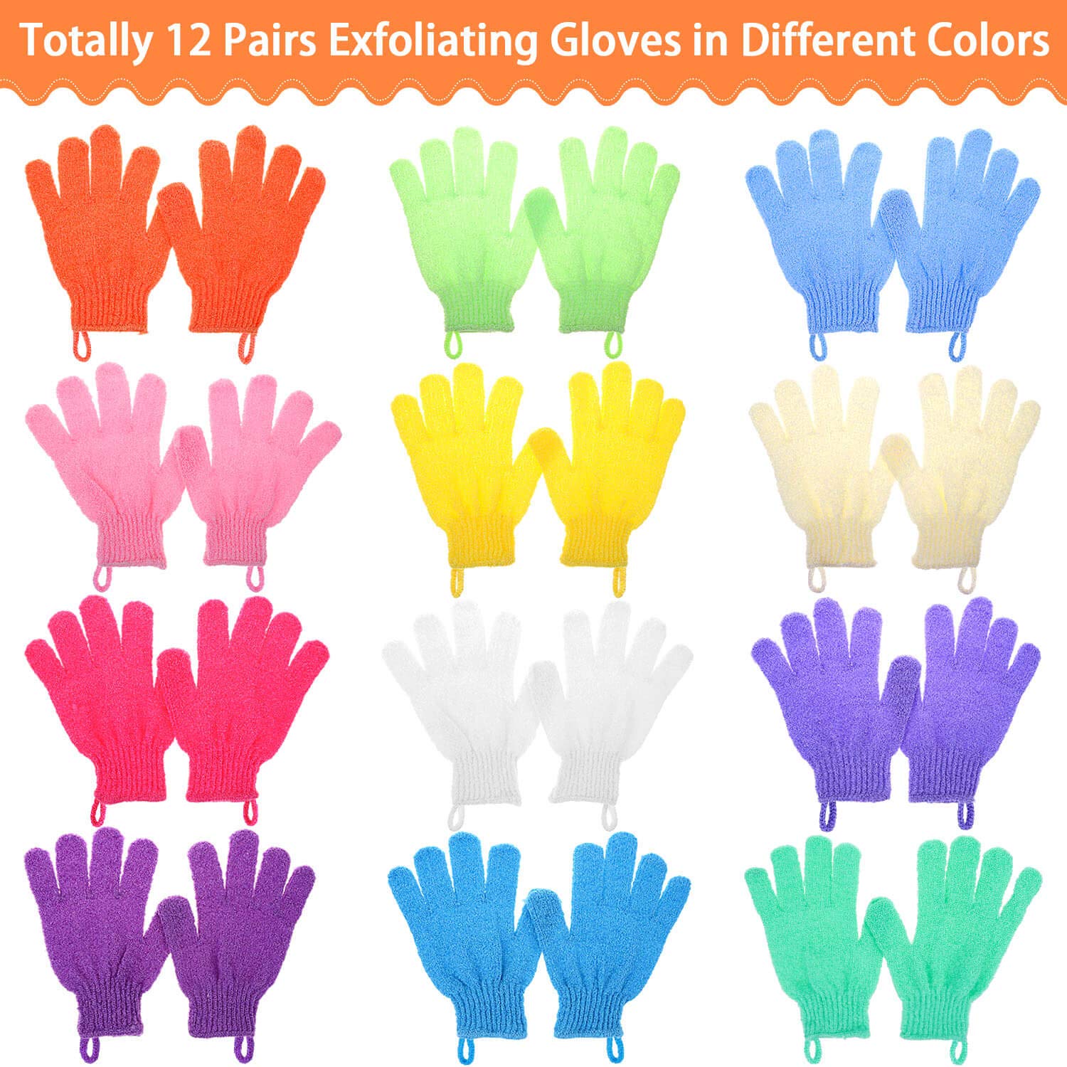 Exfoliating Gloves, Anezus 12 Pairs Scrub Gloves Exfoliating Shower Bath Scrub Gloves Bulk for Shower, Bath and Body Scrub Exfoliator (12 Colors)