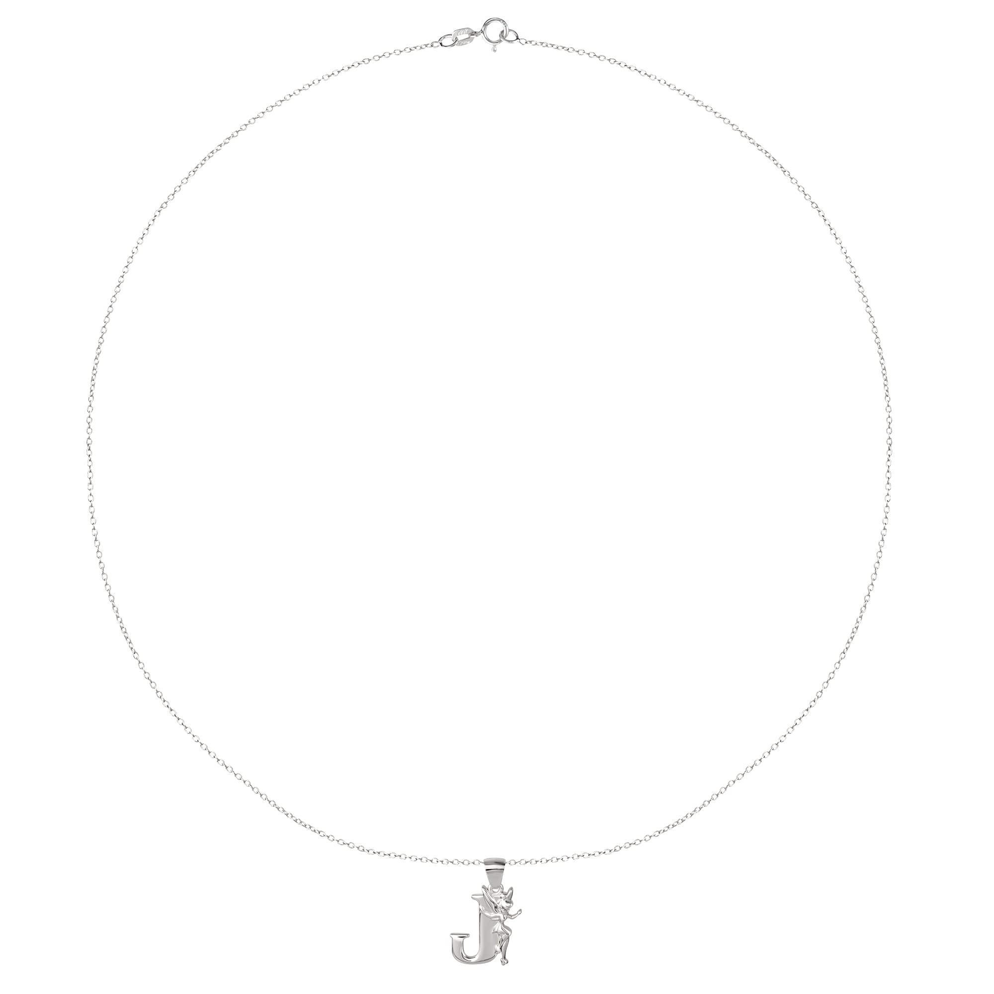 Disney "Tinkerbell" J Initial Silver Pendant Necklace
