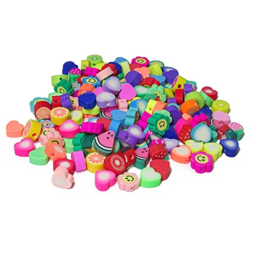 DIY Mixed Fruit Smiley Love Heart Shape Color Polymer Clay Beads for Christmas Valentine's Day Jewelry Making Bracelet Beaded Crafts Hair Accessories
