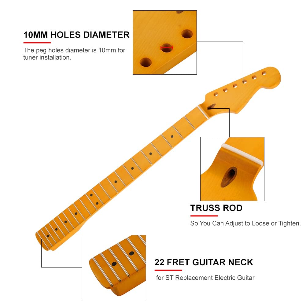 Guitar Neck 22 Fret Maple Fretboard Guitar Neck Guitar DIY Parts Replacement for ST