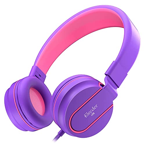 ELECDER i36 Kids Headphones Children Girls Boys Teens Foldable Adjustable On Ear Headphones 3.5mm Jack Compatible Cellphones Computer Kindle MP3/4 School Tablet Purple/Red