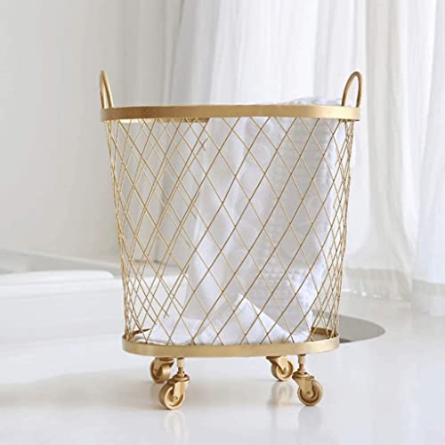 QQXX Fong Rolling Laundry Hamper - Wrought Iron Toy Storage Box Kitchen Storage Basket (Color : Gold)