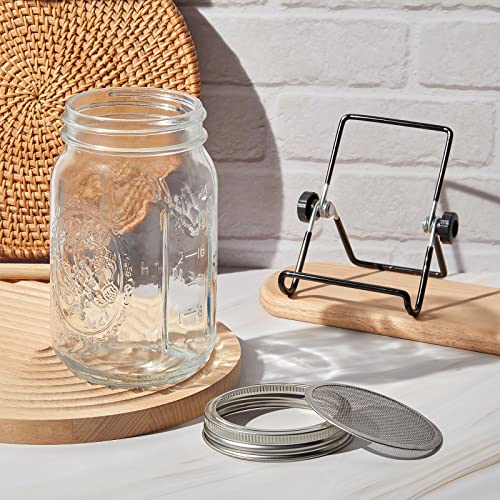 meekoo 4 Sprouting Jar Kit Wide Mouth Mason Jars with Stainless Steel Screen Sprout Lids and Stand Microgreens Growing Kit Seed Germination Kit Seed Sprouter Set for Growing Broccoli Alfalfa Mung Bean